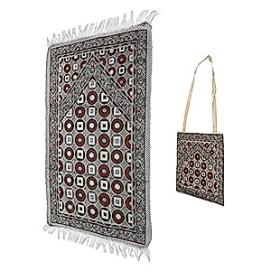 Muslim Rug with Bag Prayer Pilgrimage Blanket Islamic Worship Mat Teaching Supplies Cotton Yarn