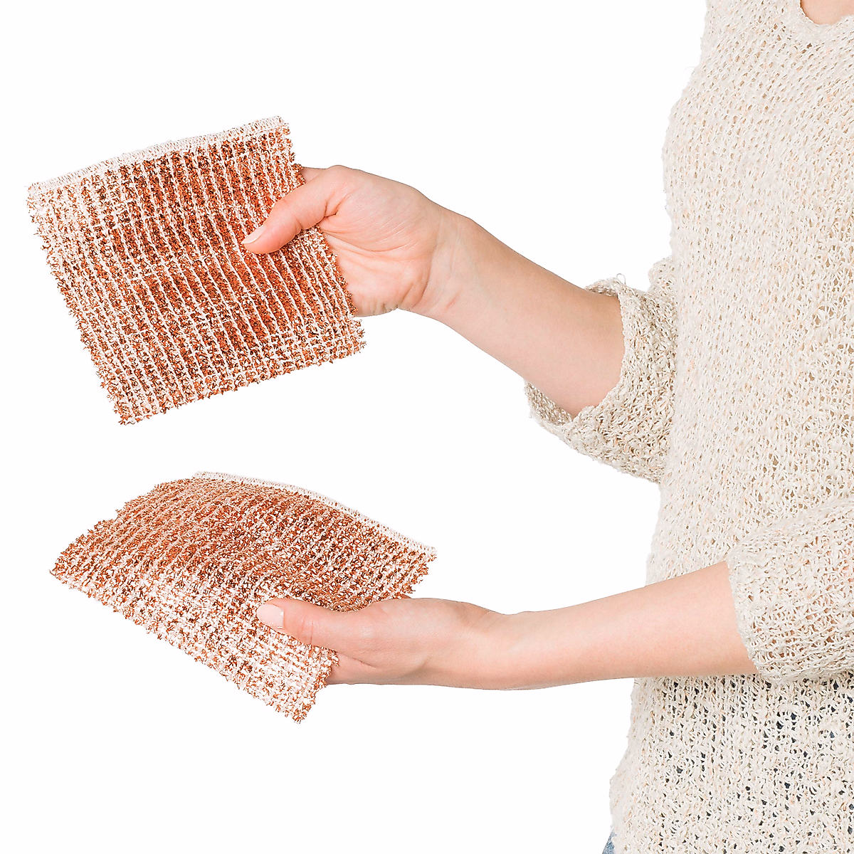 REDECKER 2-Ply Woven Copper Scrubbing Cloth - Durable and Non-Abrasive Scrubber Copper Cloth - Machine Washable Copper Pads - Copper Scouring Pads - Copper Cleaning Scrubs - Set of 2