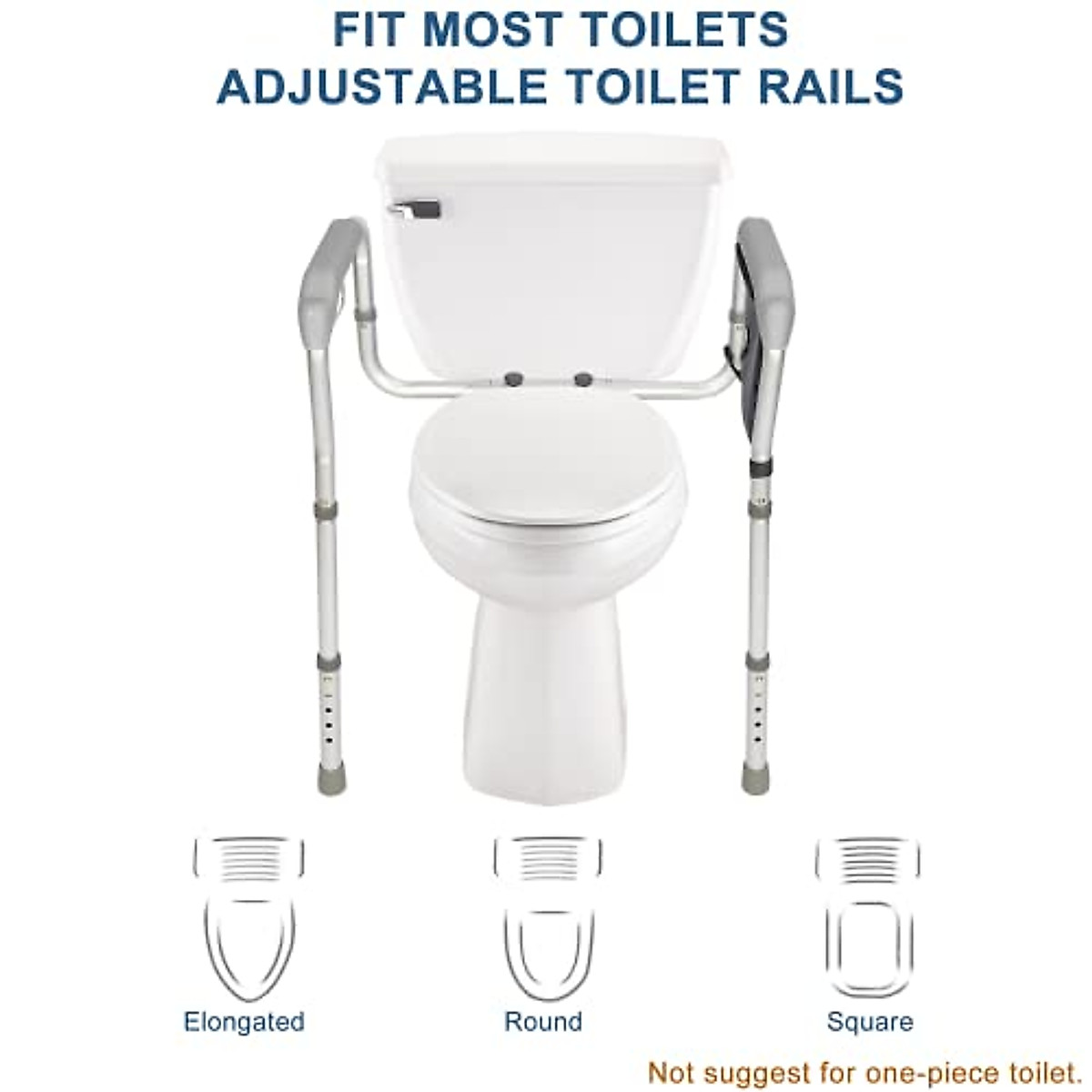 Toilet Safety Rails for Elderly, HEPO Handicap Toilet Frame with Handles and Storage Bag, Adjustable Height and Width for Bathroom Toilet Seat, Safety Assist Frame with Grab Bar for Senior Disabled