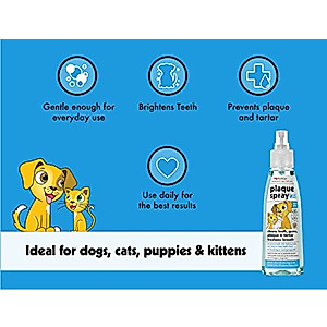 Petkin Plaque Spray, Cool Mint, 4 Fl Oz – Cleans Teeth & Gums, Removes Plaque & Tartar, Freshens Breath & Whitens Teeth with Baking Soda - Ideal Cat & Dog Dental Spray with No Brushing or Rinsing
