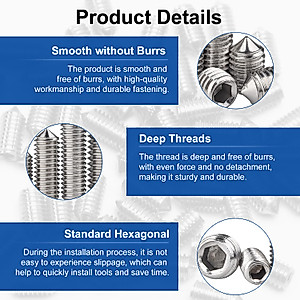 MroMax 30Pcs M5 x 16mm Tip Set Screw, 304 Stainless Steel Internal Hex Allen Head Drive Cup Point Screws Silver Cone Point Socket Grub Screws for Towel Rack Door Knob