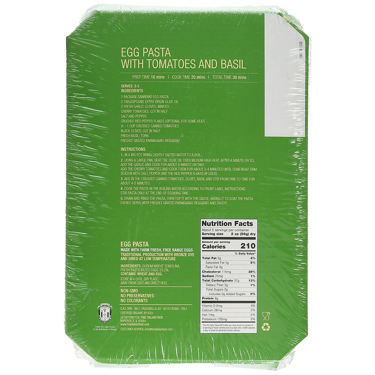 Compagnia Sanremo San Remo Italian Egg Pappardelle Pasta - Non-Gmo, Free Range Egg Traditional Pappardelle - 10 Oz (Pack Of 1) - Product Of Italy