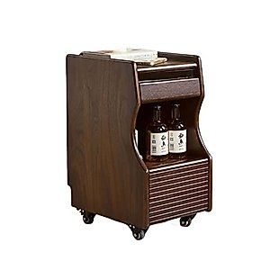 End Tables 2-Tier End Table with Wheels, Nightstand Side Table with Storage Shelf and Drawer, Solid Wood Rolling Side Table for Bedroom, Living Room, Entryway, Farmhouse,Sofa Side Tables Bedroom