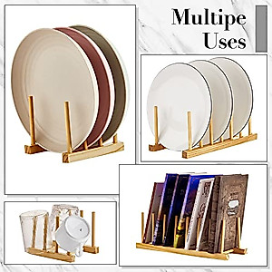 Zopeal 18 Pcs Bamboo Wooden Plate Racks Dish Rack Stand Holder 3/ 6/ 7 Slots Drainboard Drying Drainer Kitchen Cabinet Organizer for Dish Plate Bowl Cup Pot Lid Book