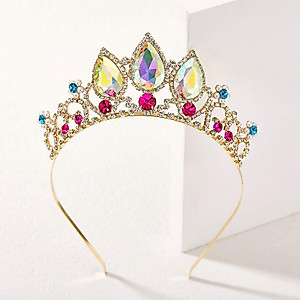 SWEETV Rapunzel Tiara for Girls Birthday and Costume, Aurora Borealis Crystal Princess Tangled Crown Headband for Kids Cosplay, Wedding Hair Accessories for Flower Girls
