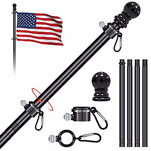 Joyday Flag Pole Kit, 5FT Flag Pole, Stainless Steel Outdoor Tangle Free Flagpole Kit for American Flag with Two 360°Rotating Rings for House Porch Garden Yard Truck Boat (Standard Kit)