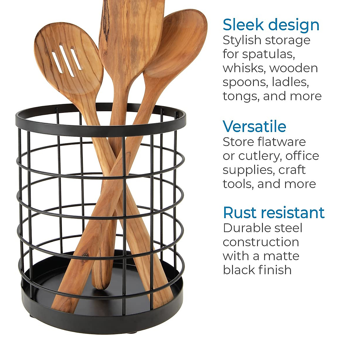 iDesign Wire Utensil Holder for Kitchen Counter, The Austin Collection - 6" x 6" x 7", Matte Black