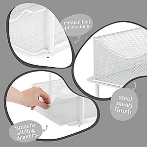 Sorbus 2 Tier Under the Sink Organizer Baskets with Mesh Sliding Drawers —Ideal for Cabinet, Countertop, Pantry, and Desktop, for Bathroom, Kitchen, Office, etc.—Made of Steel (White)