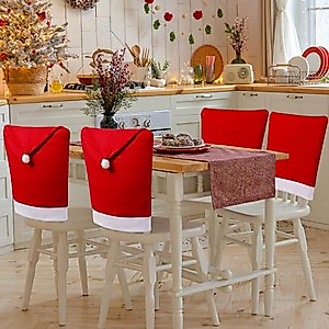 yoktiuva 6 Pcs Christmas Chair Covers, Red Santa Hat Dining Chair Slipcovers, Christmas Chair Back Covers Kitchen Chair Covers for Xmas Christmas Holiday Festival Party Decoration Indoor
