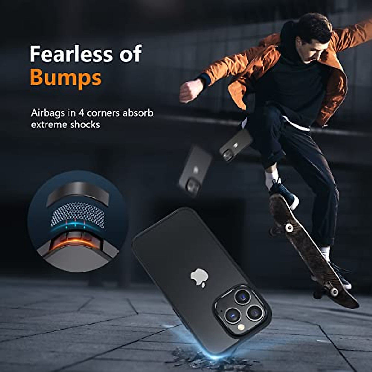 LK [5-in-1 for iPhone 13 Pro Max Case, 2 Pack Tempered Glass Screen Protector + 2 Pack Camera Lens Protector, Matte-Finish, All-Round Protection, Shockproof, Anti-Scratches Kit, Matte Black