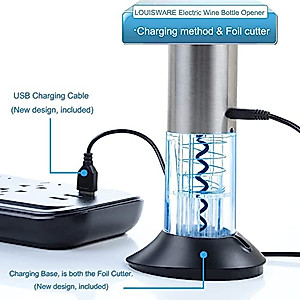 GOSCIEN Electric Wine Opener, Automatic Electric Wine Bottle Corkscrew Opener, Rechargeable Stainless Steel Cordless Electric Wine Bottle Opener Gift Set with Foil Cutter, USB Charging Cable