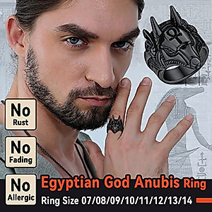 Male Anubis Ring Black Size 8 Stainless Steel Vintage Egyptian Protective Thumb Finger Rings