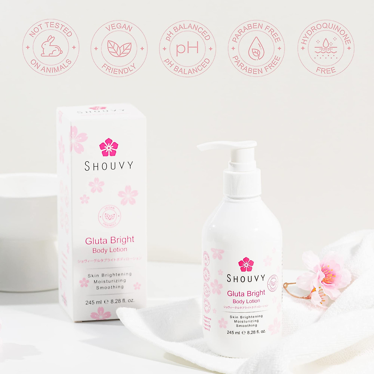 Shouvy Pure Glutathione Brightening Body Lotion for Dark Spots, Smoothing, Even Skin Tone, Intense Hydration & Body Moisturizers with Arbutin, Vitamin C, AHA- Vegan Lotion, 8.28 Fl Oz Bottle