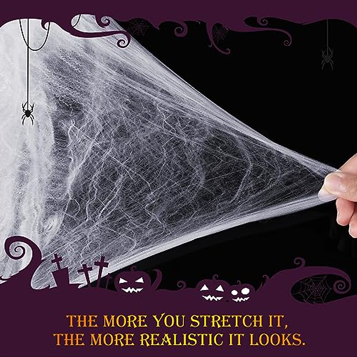 Playsheek 800 sqft Spider Webs Halloween Decorations with 90 Fake Spiders, Stretch Fake Cobwebs for Bushes Halloween Theme Party Indoor and Outdoor