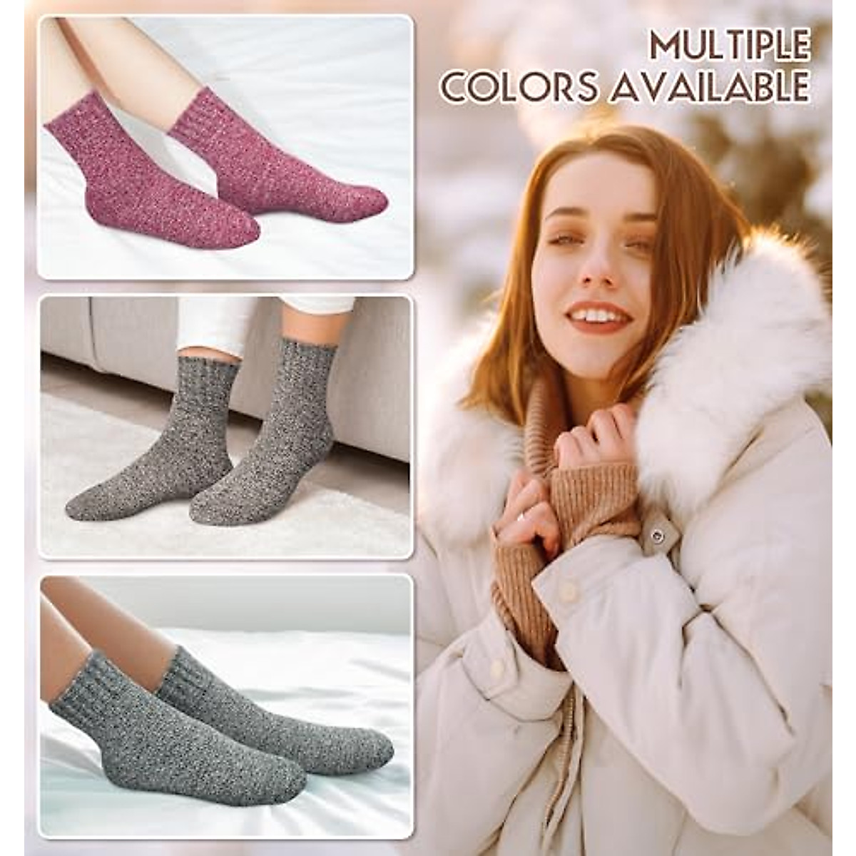 Pack of 5 Womens Thick Knit Warm Casual Wool Crew Winter Socks, Mixed Colors 1- 5 Pack,one size(fits shoe size 5-10)
