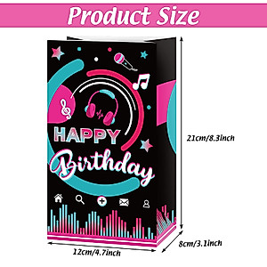 24 Pieces Music Party Paper Bags, Happy Birthday Party Treat Bags Candy Goodie Bags for Teens Social Media Theme Birthday Party Favor, 8.3 x 4.7 x 3.1 Inch