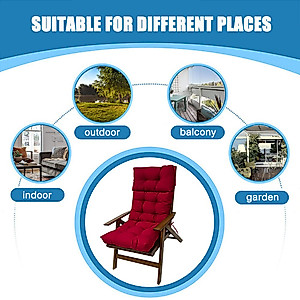 SEAHOME Waterproof Tufted Patio Cushion, Outdoor High Back Chair Pads Rocking Chair Pads, with 4 String Ties, Patio Seat Cushion for Swing Bench Wicker Furniture, Indoor Floor Cushion (Burgundy)