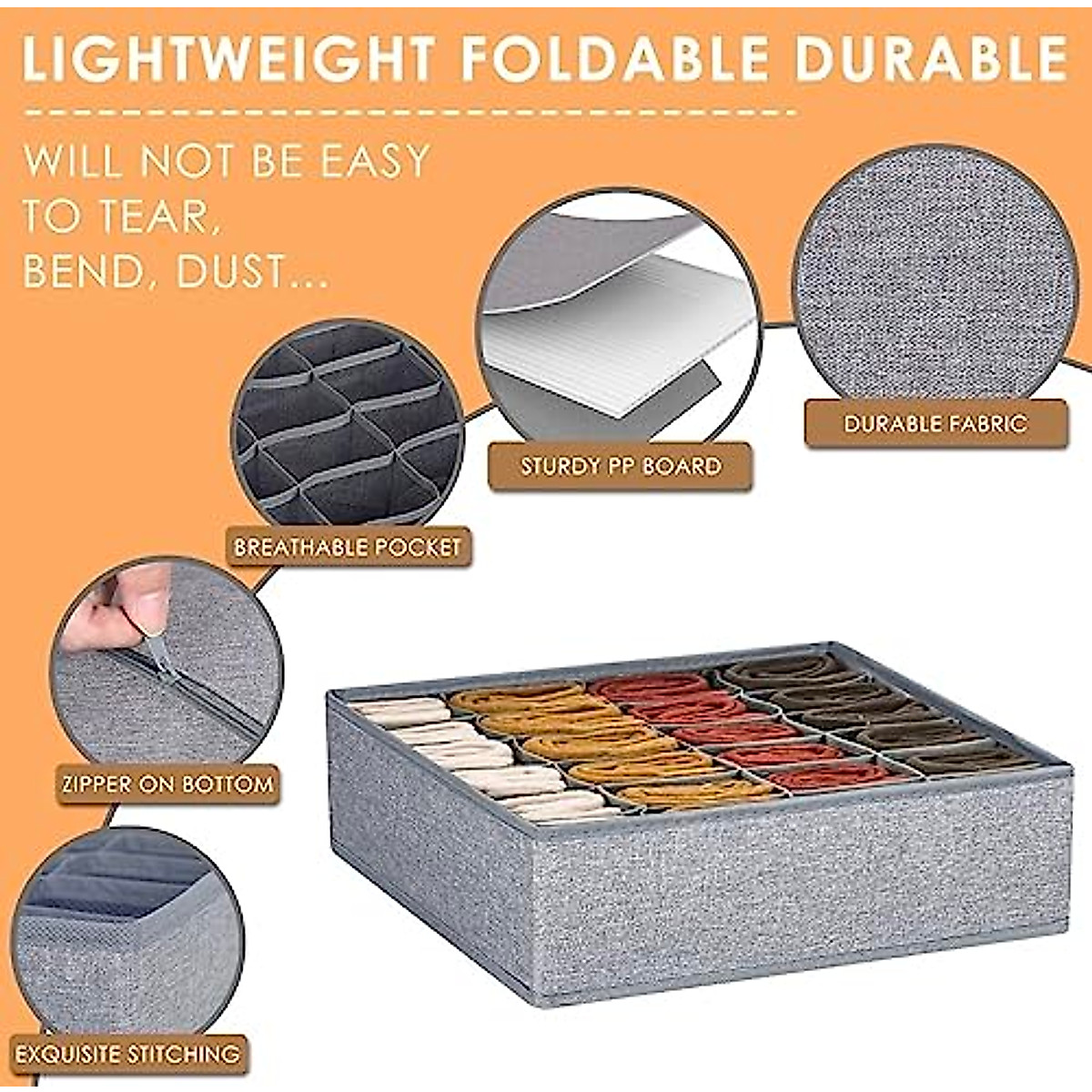 2 Pack 24 Cell Organizer Dividers for Drawer, Closet Storage Foldable Stackable Storage for Underwear, Socks and Belts