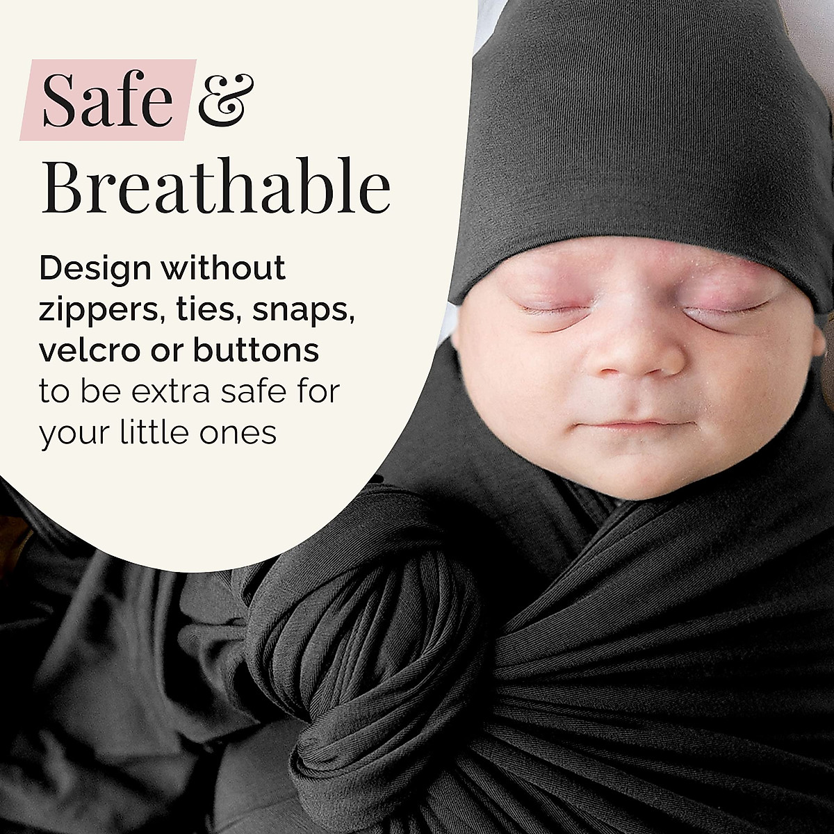 Stroller Society - Newborn Swaddle and Hat Set, Stretchy and Comfortable Baby Swaddle Blanket, Use as Receiving Blanket, Toddler Blanket and More, Black, 47 x 47 inches