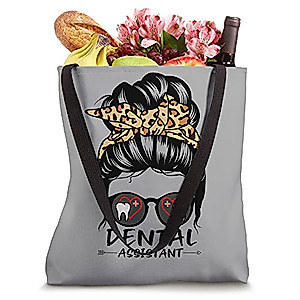 Dental Assistant Messy Bun Hair Funny Leopard Dental Tote Bag