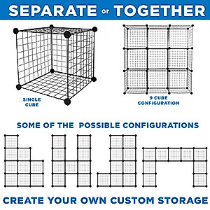 Work-It! Wire Storage Cubes, 9-Cube Metal Grid Organizer | Modular Wire Shelving Units, Stackable Bookcase, DIY Closet Cabinet Organizer for Home, Office, Kids Room | 14" W x 14" H, Black