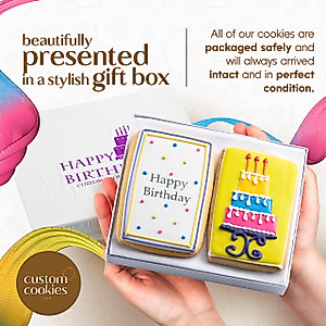 Gourmet Happy Birthday Cookie Gift Basket | 2 Large 2.5 x 4.5 in Vanilla Sugar Cookies Hand-Decorated Snack Variety Pack | Kosher B-Day Bakery Care Package For Women, Men Boys & Girls | Prime Delivery