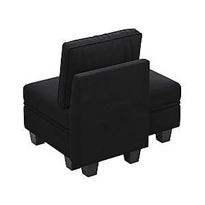 Belffin Velvet Convertible Storage Chaise Ottoman with Back Side for Velvet Sectional Sofa Black