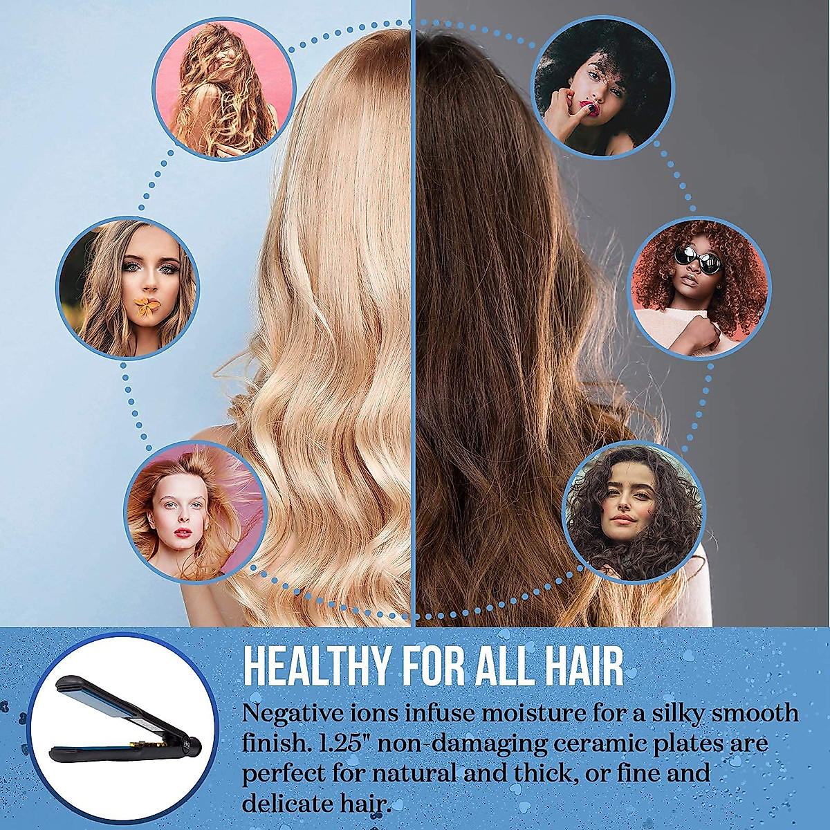 HAI Convertible Flat Iron Hair Straightener for Women - Professional Ceramic Fast Heating Hair Flat Iron with 5 Temperature Levels - Best Hair Straightener for All Hair Types - (Classic Blue)