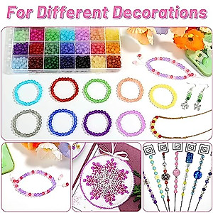shynek 1400 Piecess 6mm Round Glass Beads for Jewelry Making, 28 Colors Crystal Beads for Bracelets Jewelry Making and DIY Crafts