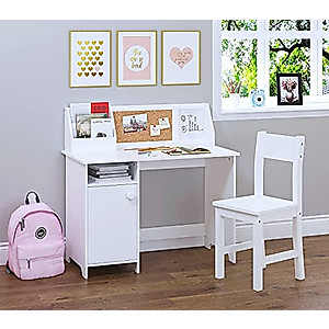 UTEX Kids Study Desk with Chair, Wooden Children School Study Table with Hutch and Chair for 3-8 Years Old, Student's Study Computer Workstation & Writing Table for Home School Use,White