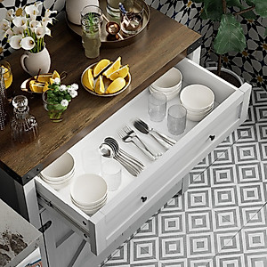 JUMMICO Coffee Bar Cabinet Farmhouse Kitchen Sideboard Buffet Cabinet with Drawer and Adjustable Shelf Barn Door Storage Cabinet for Kitchen, Dining Room, Bathroom, Entryway（White）