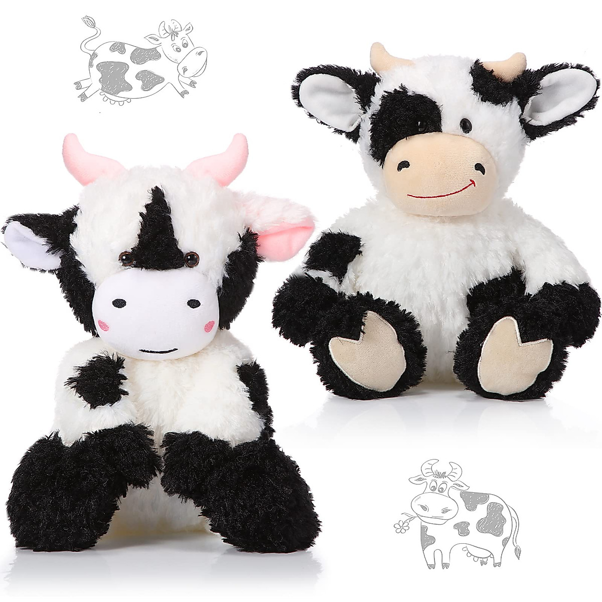 Aoriher 2 Pcs 10 Inch Cow Plush Stuffed Animal Toy Cute Soft Cow Plush Toy White and Black Cow Plush Great Birthday Gift for Boys Girls Birthday Party Office Home Decor