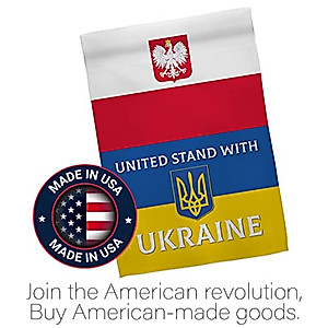 Ukraine Flag Poland Stand with Ukraine House Flag Dowel Set Support Cause Ukrainian Decoration Banner Small Garden Yard Gift Double-Sided, Made in USA