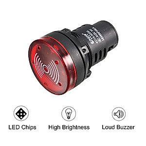 uxcell Red Indicator Light with Buzzer AC/DC 24V, 28mm Panel Mount Flashing Alarm, for Electrical Control Panel, HVAC, DIY Projects