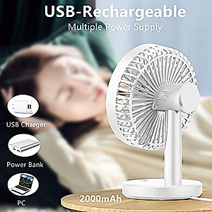 SOARCHICK 5.5-Inch Small Fan for Desk Portable USB Personal Fan Rechargeable Battery Mini Table Fan 3 Speeds Powerful Wind 45° Manual Adjustable Desktop Quiet Fan for Office Home Bedroom