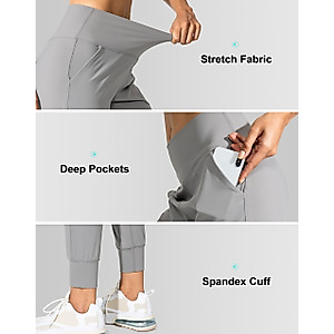 G Gradual Women's Joggers High Waisted Yoga Pants with Pockets Loose Leggings for Women Workout, Athletic, Lounge (Light Grey, Small)