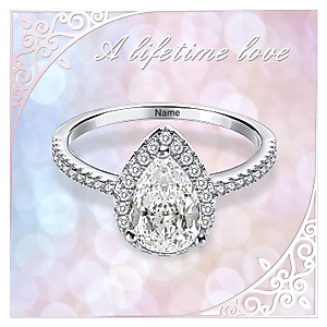 SISGEM 10K 14K 18K Real Gold Engagement Ring for Women,1.5 Carat(cttw) Water-Drop Pear Shaped Moissanite Wedding Ring with Engraved Name,Promise Bridal Ring Fine Jewelry for Her (925 Sterling Silver)