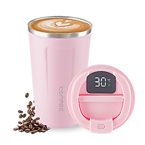 Stainless Steel Vacuum Insulated Travel Coffee Mug, Led Temperature Display Insulated Tumbler, Leak Proof With Lid Keeps Cold And Warm, Suitable For Coffee, Tea And Beer(Pink)
