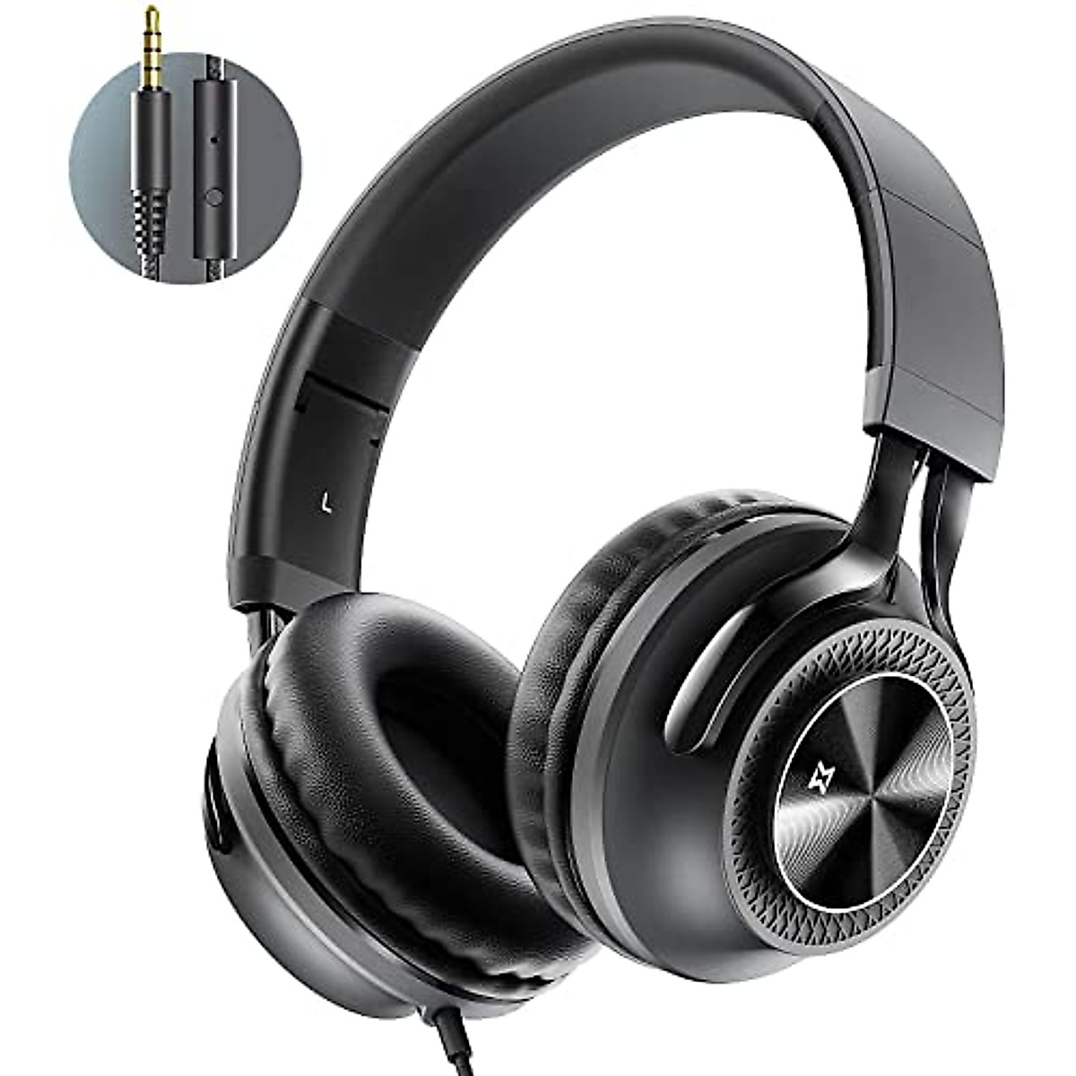 Mevoix On Ear Headphones with Microphone, Wired Headphones for Adults Teens Kids, Deep Bass, Memory Foam Earpads, Foldable Noise Isolating Wired Stereo Headphones for Computer Laptop Smartphone