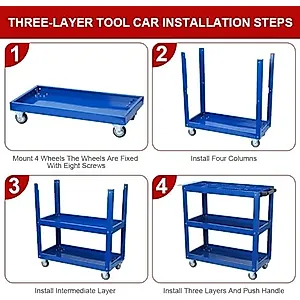 Tool Cart with Lockable Wheels, 3 Tier Rolling Mechanic Tool Cart, Heavy Duty Floor Standing Steel Utility Cart, 450 LBS Capacity Industrial Service Cart for Garage, Warehouse, Workshop