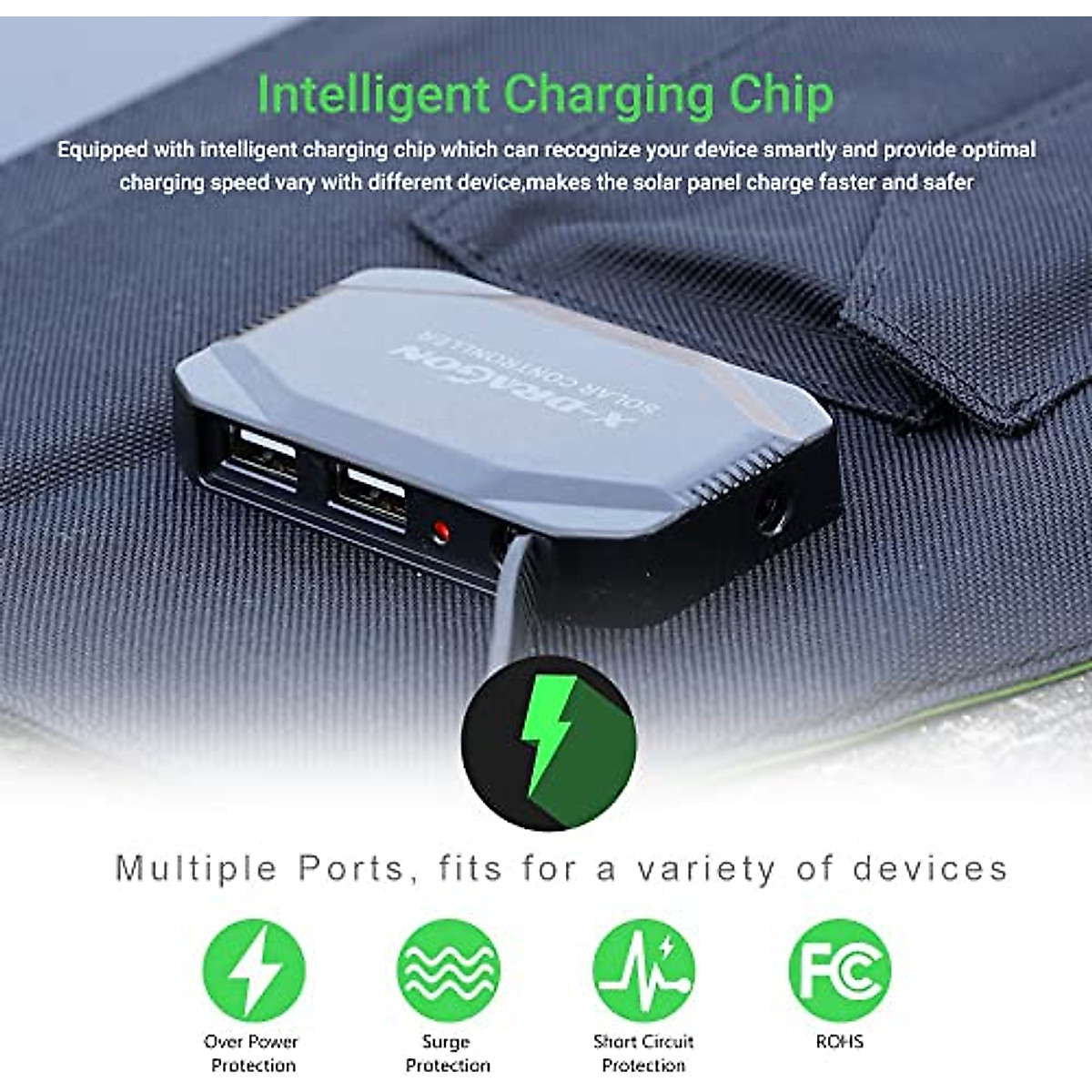 X-DRAGON 70W Monocrystalline Foldable Solar Panel (5V USB with Solar IQ + 18V DC+ Parallel Port) Water Resistant Charger for Portable Generator,car Battery,Cellphone, Tablet,and More (18V 70W)