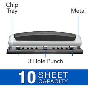 Swingline Desktop Hole Punch, 2- 3 Hole Puncher, Precision Pro, 10 Sheet Punch Capacity, Adjustable, Black/Silver (74037)