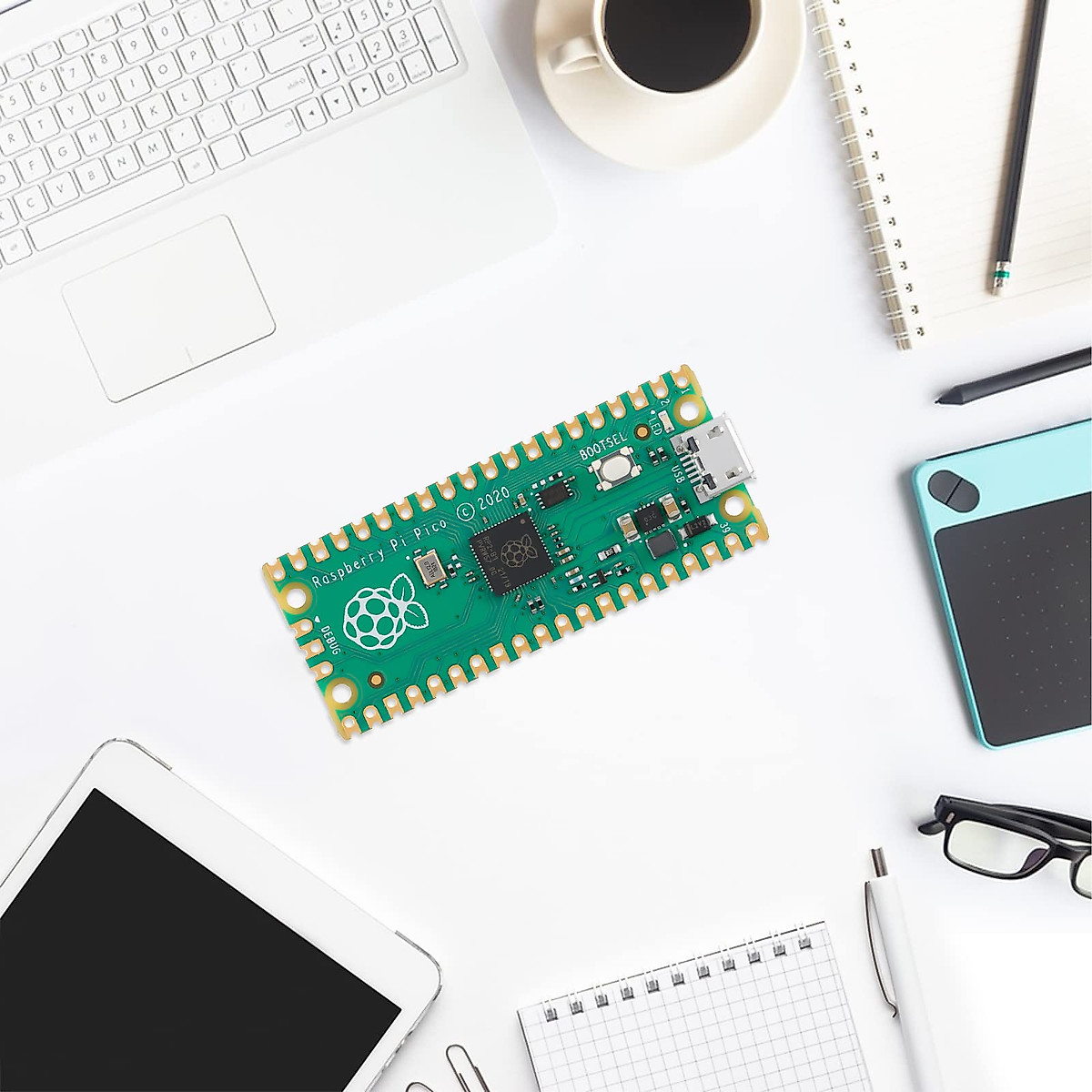 2Pcs Raspberry Pi Pico Development Board, Raspberry Pi RP2040 Dual-core ARM Cortex M0+ Processor, Running Up to 133 MHz, Support C/C++/Python, 2MB Quad SPI Flash Integrated with SPI/I2C/UART Interface