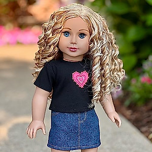- Rock Star - 3 Piece Outfit - T-Shirt, Denim Skirt and Pink Boots - Clothes Fits 18 Inch Doll (Doll Not Included)