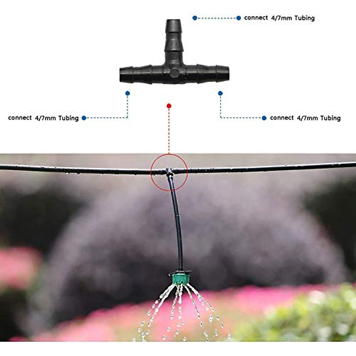 Kalolary 100pcs 1/4" Universal Barbed Tee Fittings, Barbed Connectors Drip Irrigation for 4mm/7mm Water Tube Drip Irrigation Watering System
