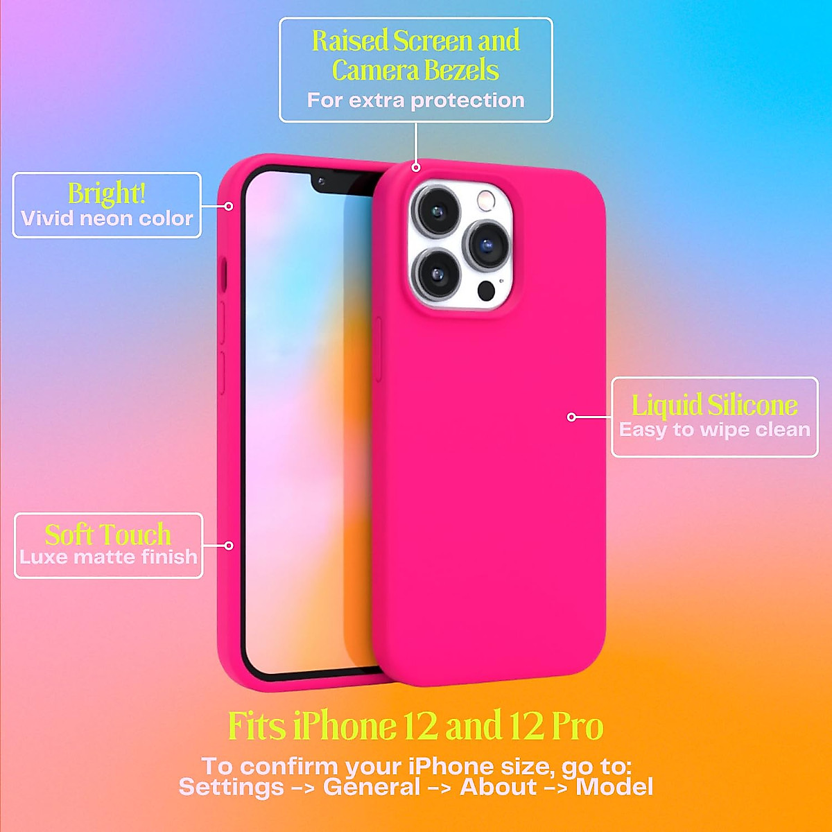 FELONY CASE – iPhone 12/12 Pro Case – Neon Pink Silicone Phone Cover, Liquid Silicone with Anti-Scratch Microfiber Lining, 360° Shockproof Protective Case for Apple iPhone 12 and iPhone 12 Pro