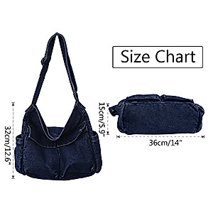 AIEOE Jean Purse Large Crossbody Bags for Women with Cup Holder Purses Sides Pockets Aesthetic Tote Bag Navy Blue-02