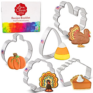 Thanksgiving Feast Cookie Cutters 5-Pc. Set Made in the USA by Ann Clark, Turkey, Pie Slice, Pumpkin, Candy Corn