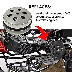 BATONECO Rear Clutch Assembly with Driven Pulley & Clutch Bell for GY6 125CC 150CC 157QMJ 152QMI 4-Stroke Engine, 19 Spline, Scooter ATV Go Kart