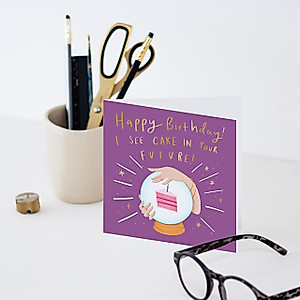 Old English Co. Fortune Teller Birthday Cake Card - Funny Cute Celebration Greeting Card for Her | Humour Joke Card for Women, Daughter, Sister, Friend | Blank Inside & Envelope Included
